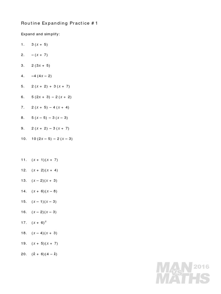 Algebra Expansion and Simplification Practice | PDF