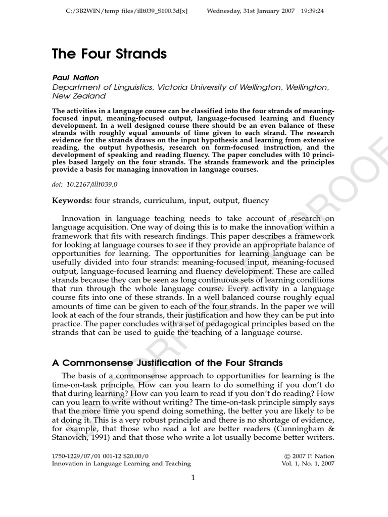 2007 Four Strands PDF | PDF | Fluency | Second Language