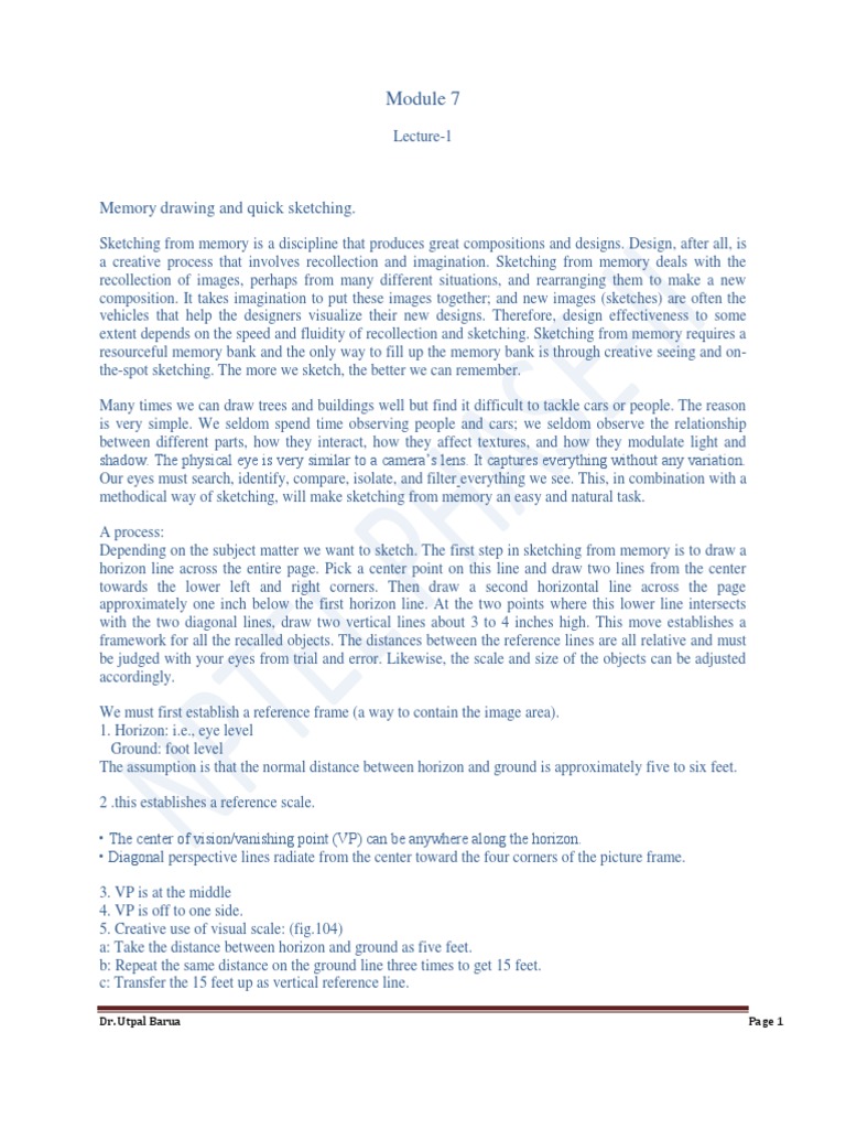 Memory Drawing and Quick Sketching.: Dr. Utpal Barua | PDF