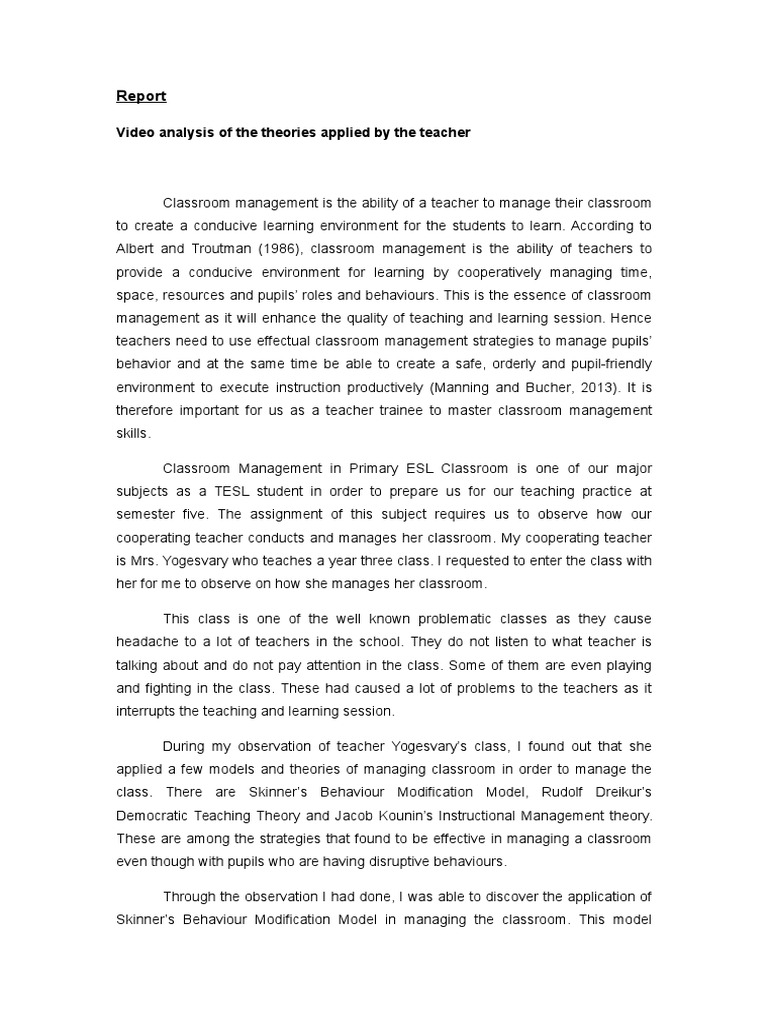 Critical Observation | Reinforcement | Teachers