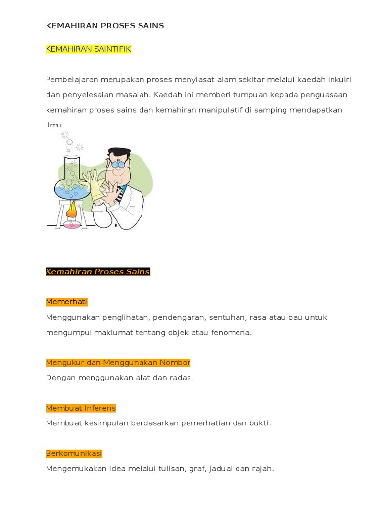 DANEE - SAINS Y5 - B1 Kemahiran Proses Sains (Nota Ringkas) | PDF | Sains & Matematika