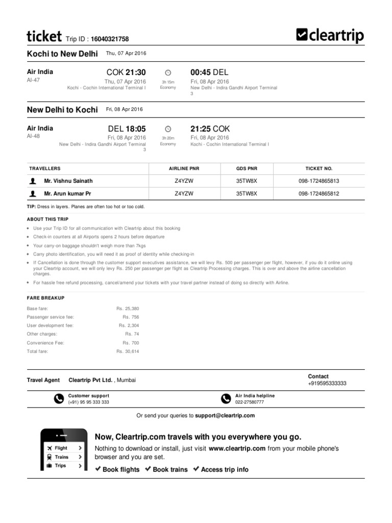 Cleartrip Flight E-Ticket | PDF | Service Industries | Aviation