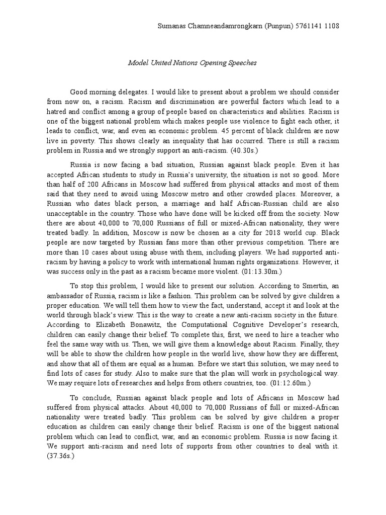 Opening Speech | PDF | Racism | Discrimination & Race Relations