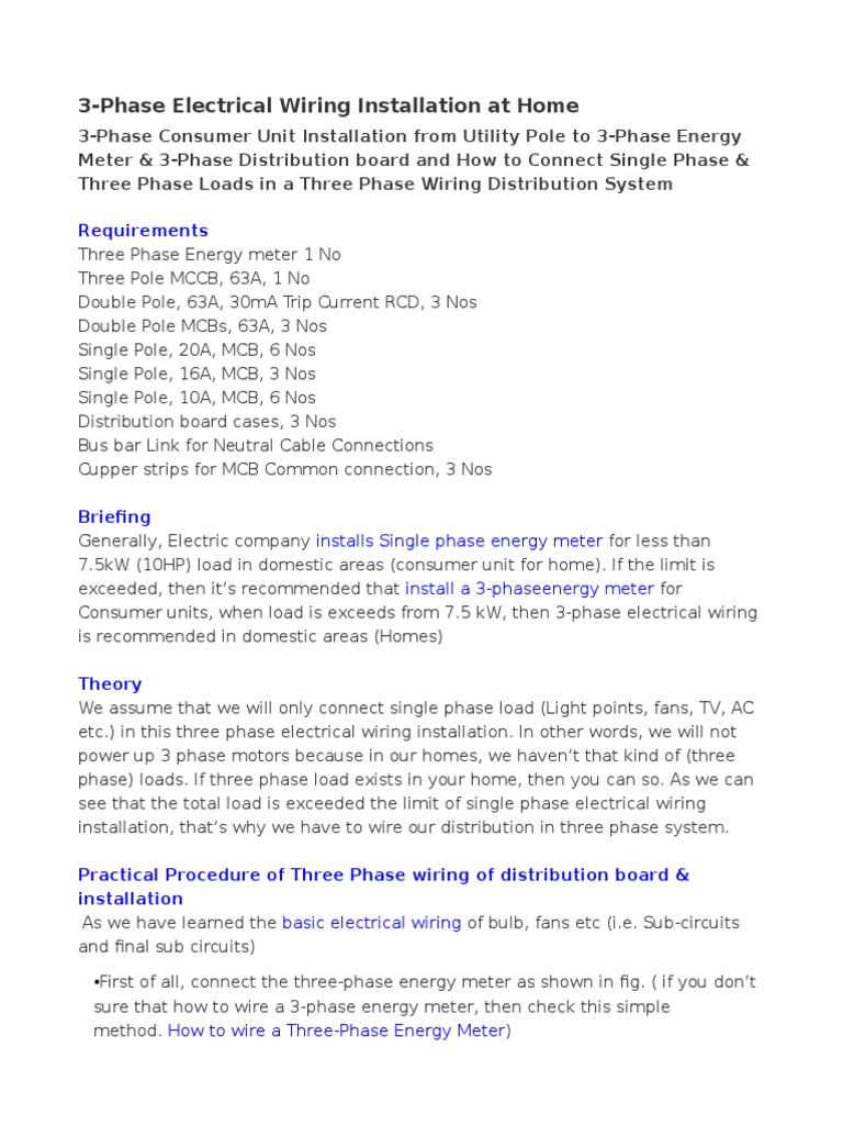 3-Phase Electrical Wiring Installation at Home: Requirements | PDF ...