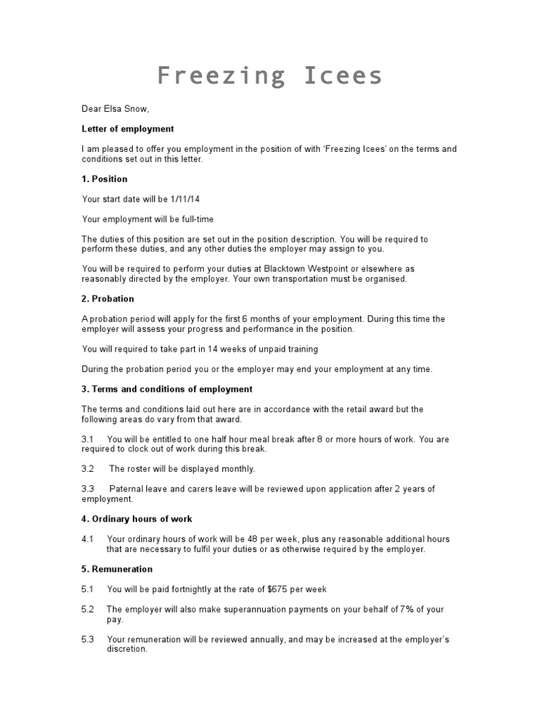 Freezing Icees: Letter of Employment | PDF | Employment | Justice