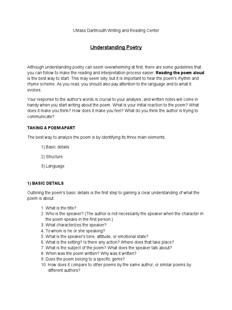 Understanding Poetry: A Guide to Analyzing Poems Through Their Basic ...