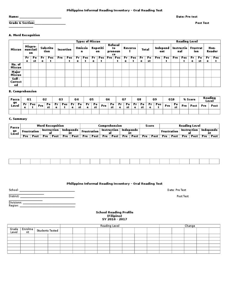Philippine Informal Reading Inventory | PDF