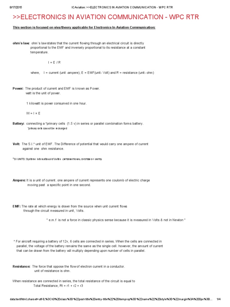 Electronics in Aviation Communication | PDF | Volt | Electric Current