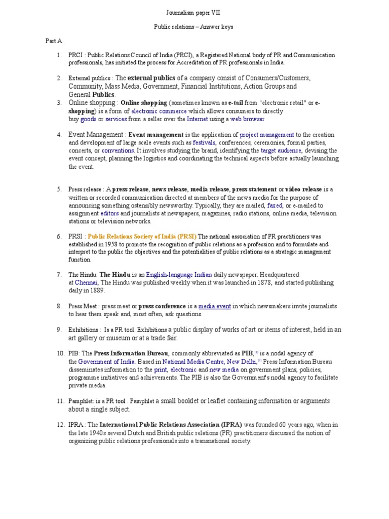Answer Keys | PDF | Press Release | Public Relations