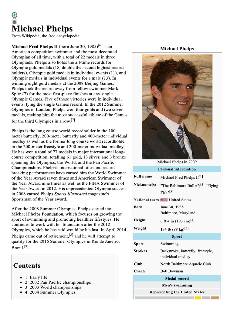 Michael Phelps - Wikipedia, The Free Encyclopedia | PDF