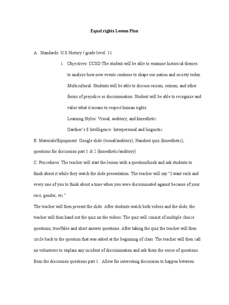 Equal Rights Lesson Plan | Download Free PDF | Martin Luther King Jr ...