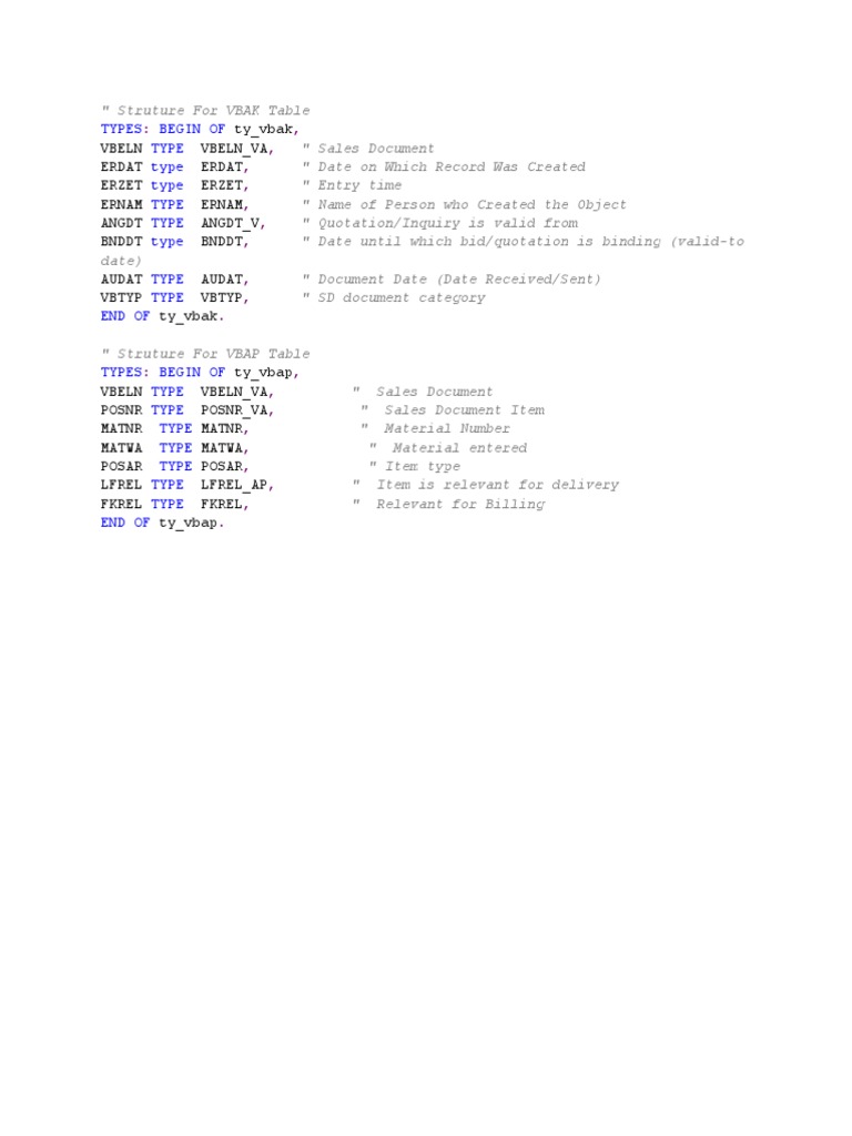 SAP VBAK & VBAP Table Structure | PDF