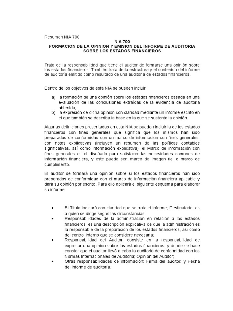 Resumen NIA 700 | PDF