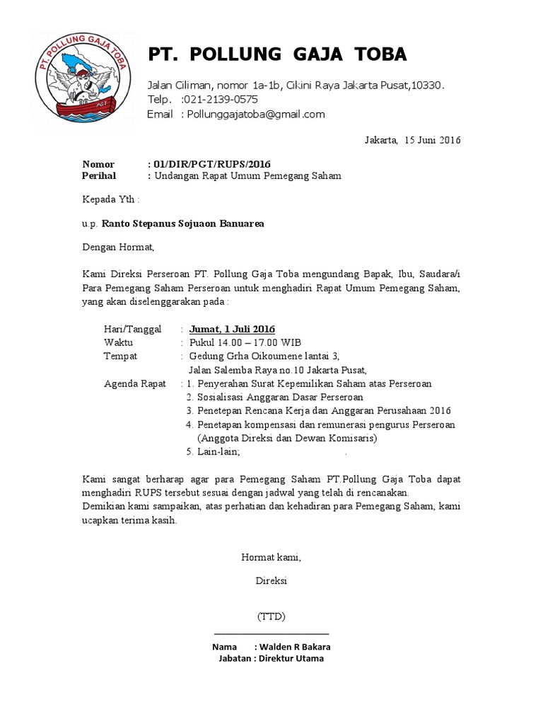 Contoh Undangan Rups Sketsa - Riset