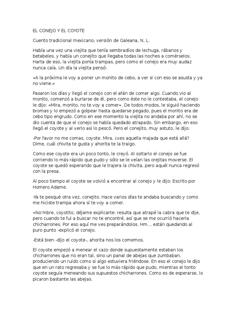El Conejo y el Coyote: Cuento Mexicano | PDF | Naturaleza