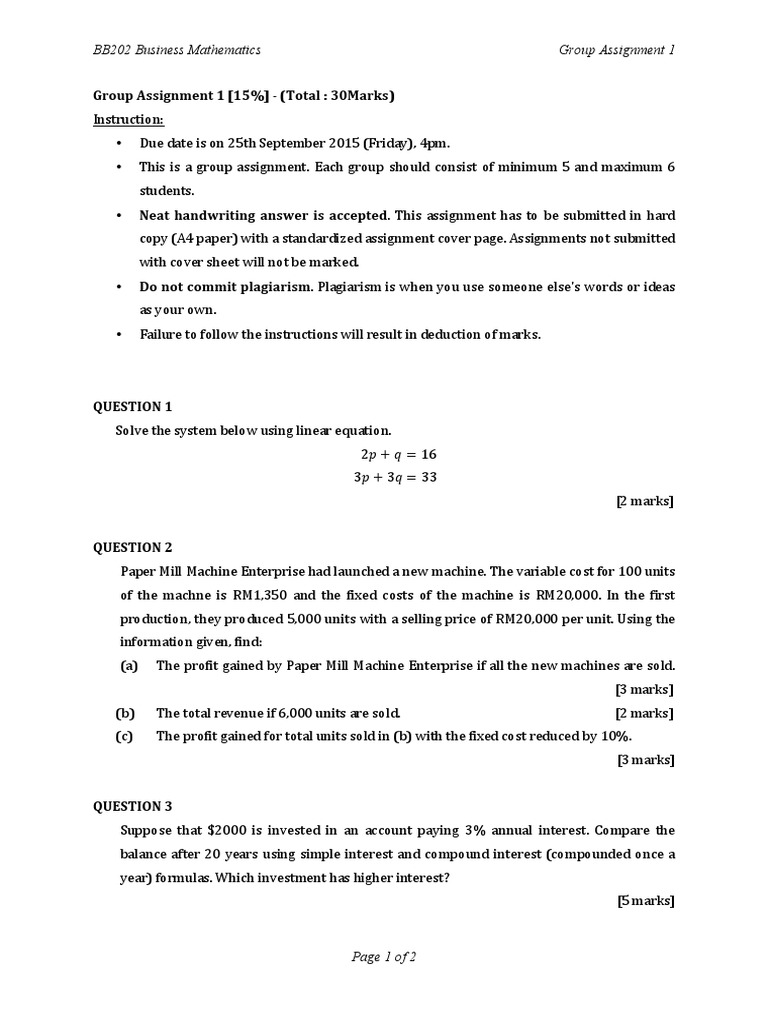Group Assignment. Business Mathematics | PDF | Interest | Business ...