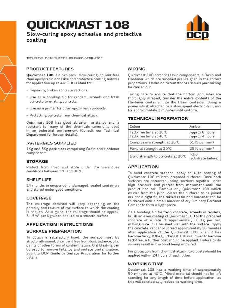 Quickmast 108 April 2011 | PDF | Epoxy | Adhesive