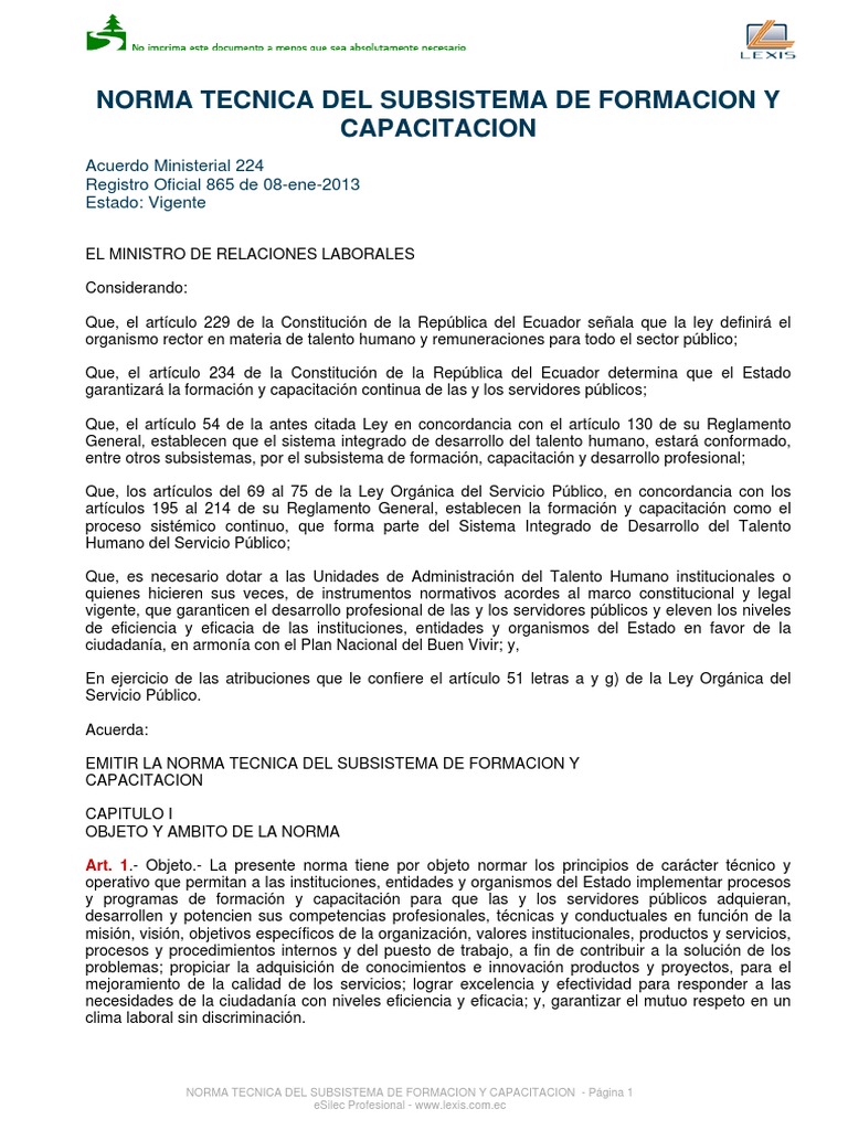 Norma Tecnica Del Subsistema de Formacion y Capacitacion | PDF | Planificación | Derecho laboral