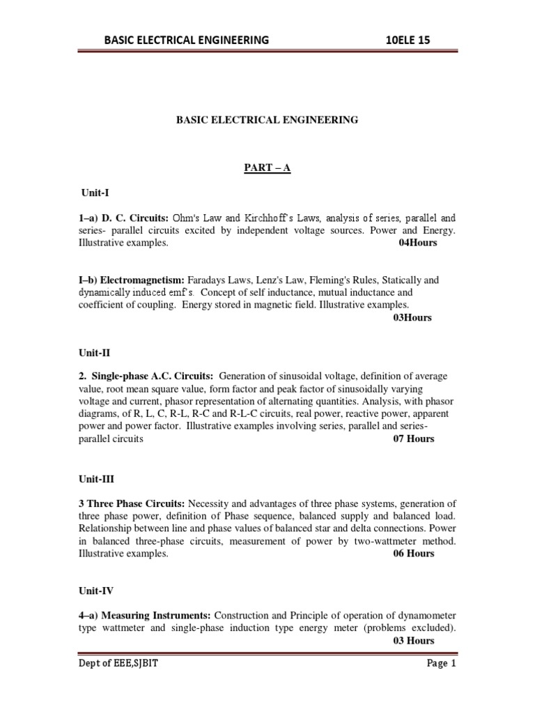 Cse I Basic Electrical Engg. (10ele 15) Notes | PDF | Inductance | Inductor Cse I Basic Electrical Engg. (10ele 15) Notes | PDF | Inductance | Inductor