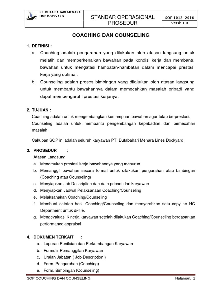 12. Sop Coaching Karyawan - Contoh