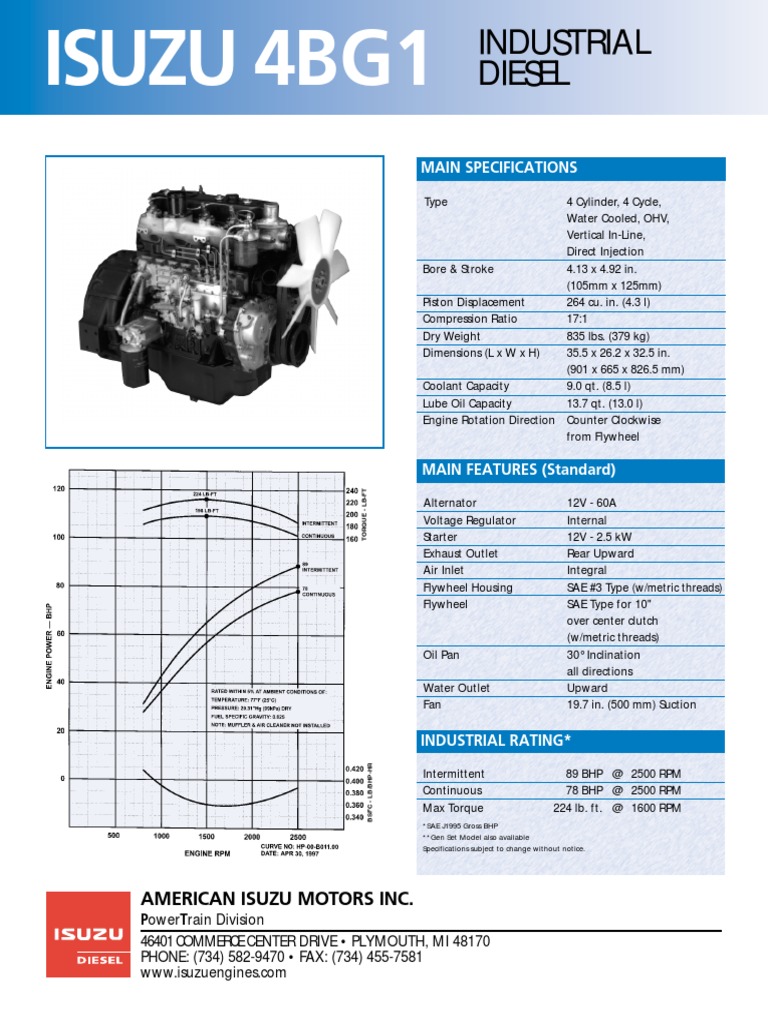 Isuzu 4BG1 Engine Spec