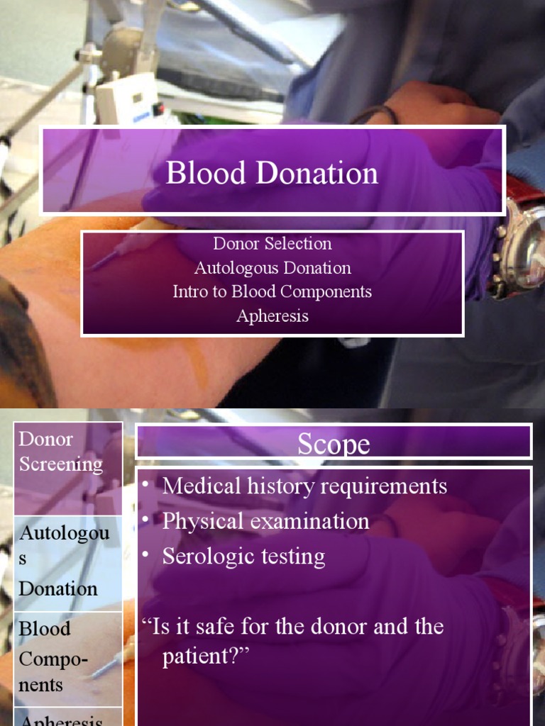 Blood Donation: Donor Selection Autologous Donation Intro To Blood ...