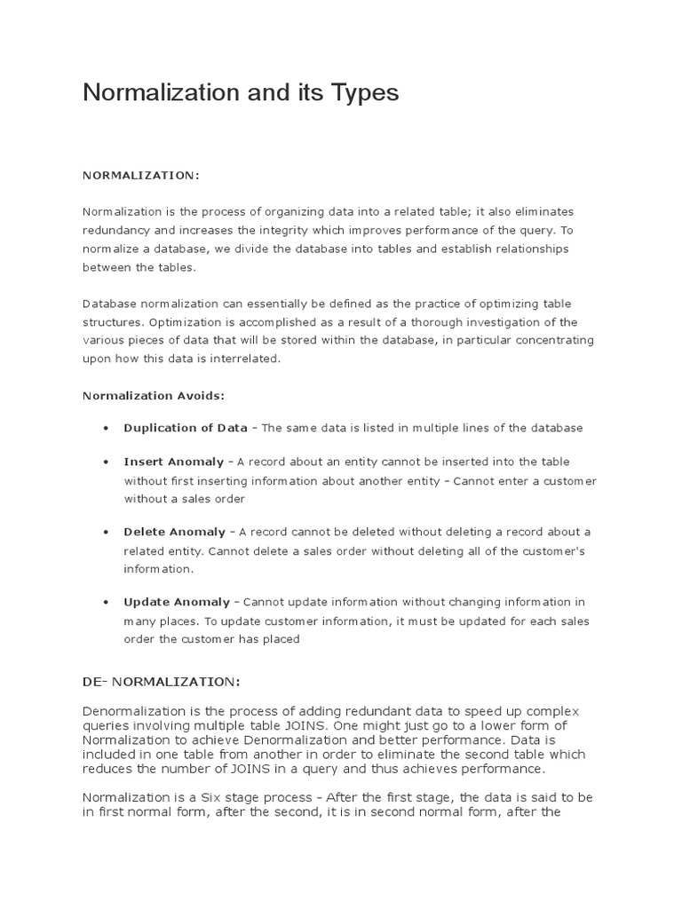 Normalization and Its Types | PDF | Computer Programming | Computer Data