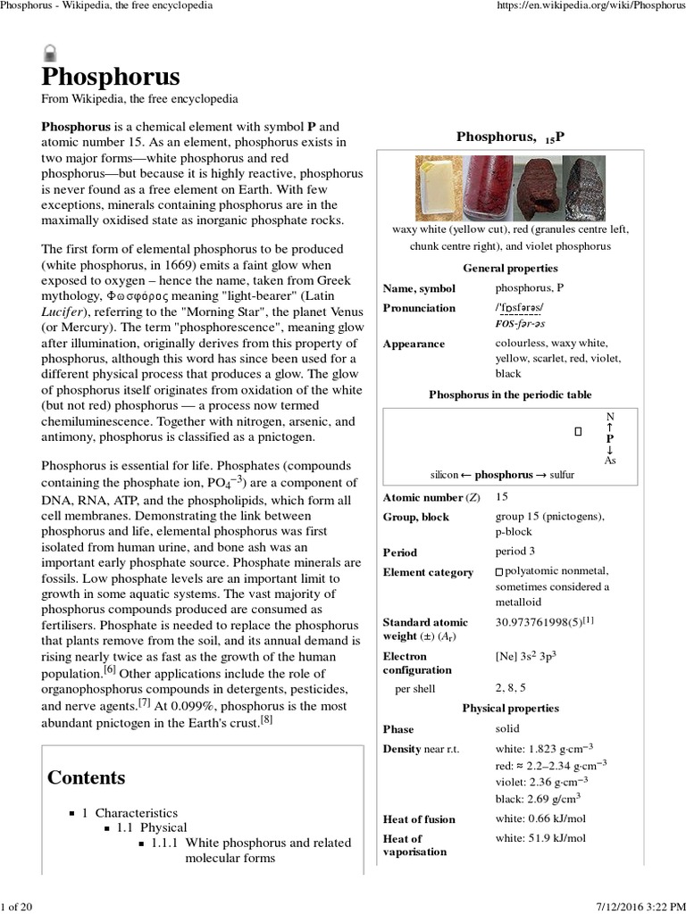 Phosphorus - Wikipedia, The Free Encyclopedia | PDF