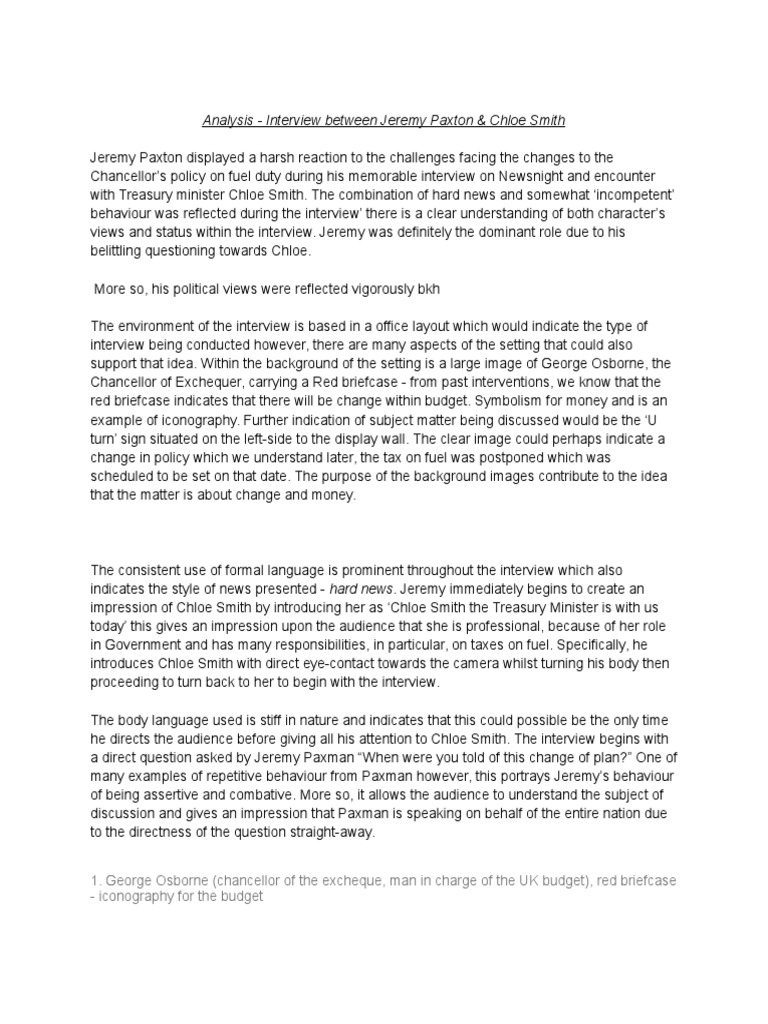 Analysis - Interview Between Jeremy Paxton & Chloe Smith | PDF ...