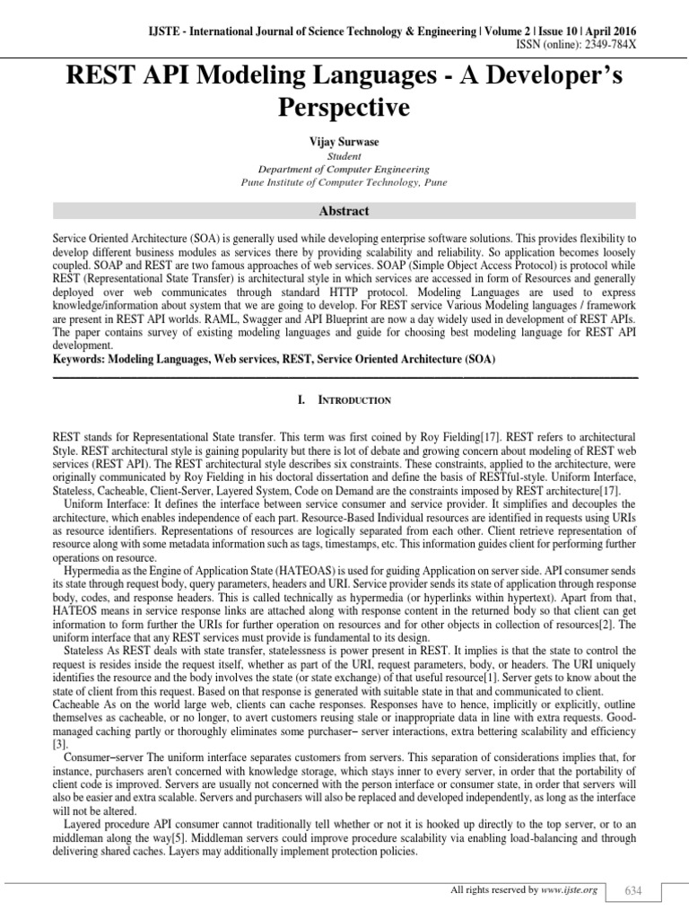 REST API Modeling Languages - A Developer's Perspective | PDF | Representational State Transfer ...