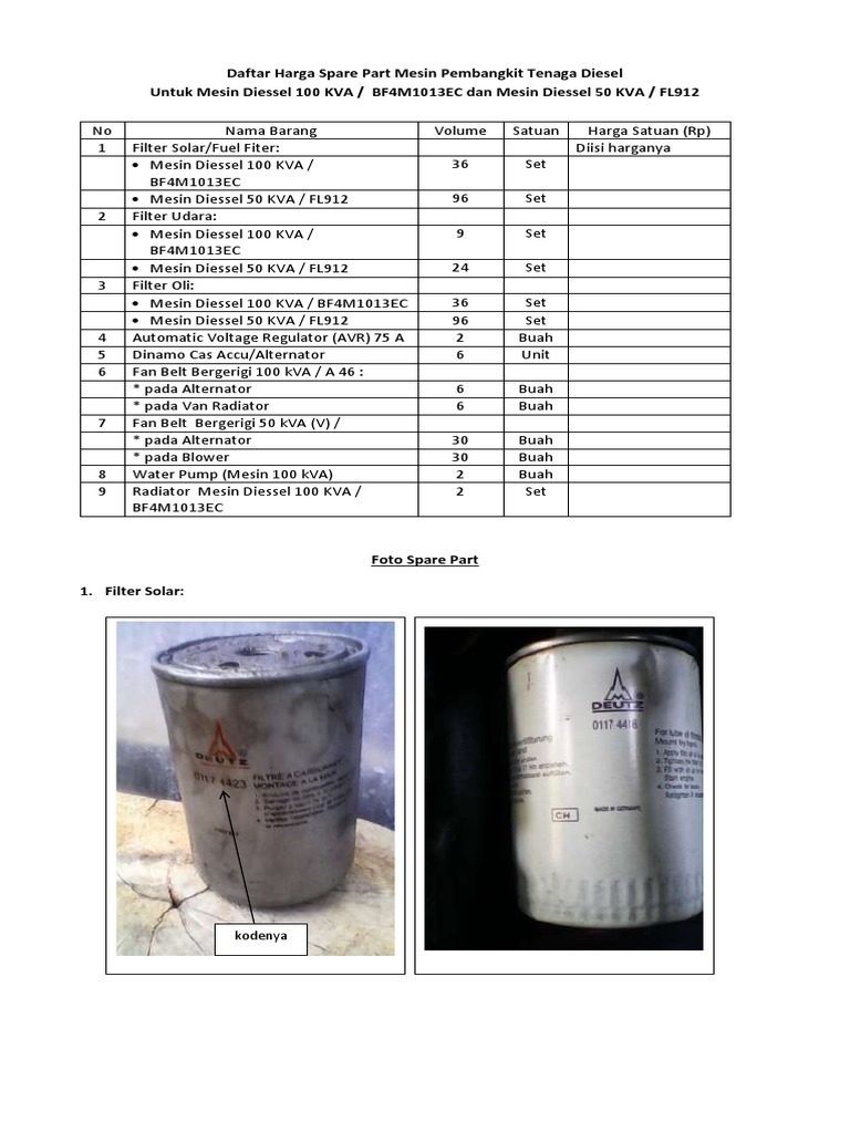 Spare Part Mesin Diesel DEUZ | PDF | Science & Mathematics
