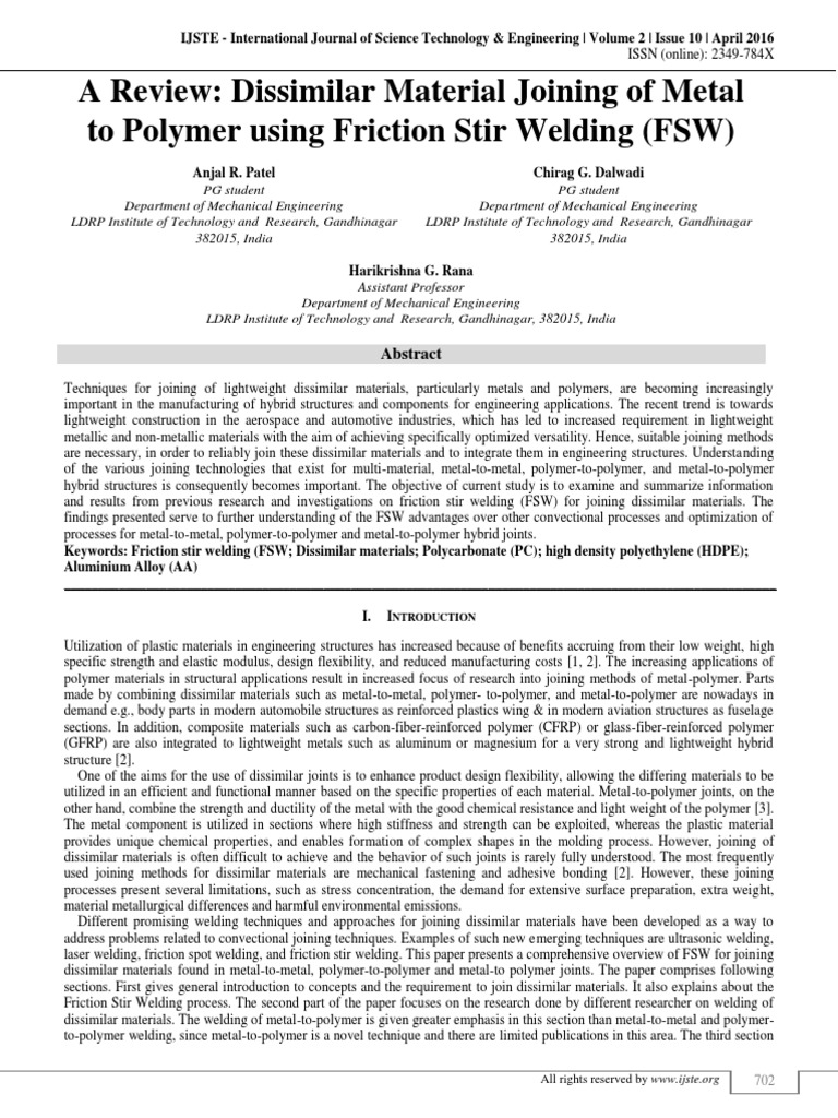 A Review: Dissimilar Material Joining of Metal To Polymer Using ...
