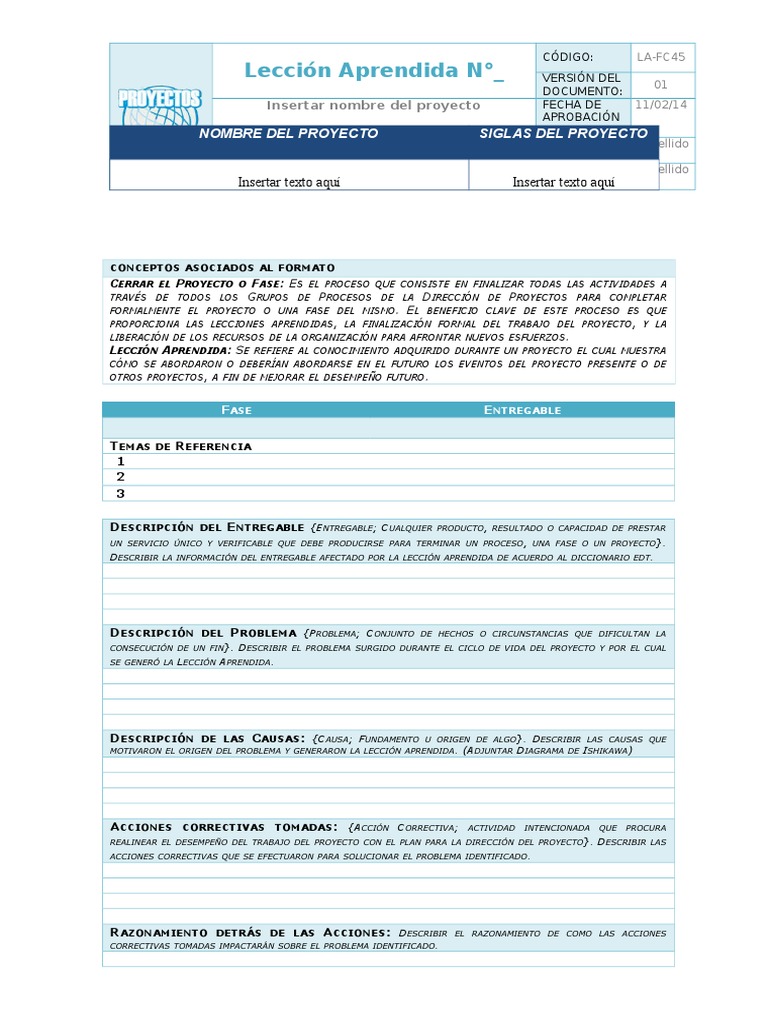 Lecciones Aprendidas | PDF | Evaluación del ciclo de vida | Conocimiento