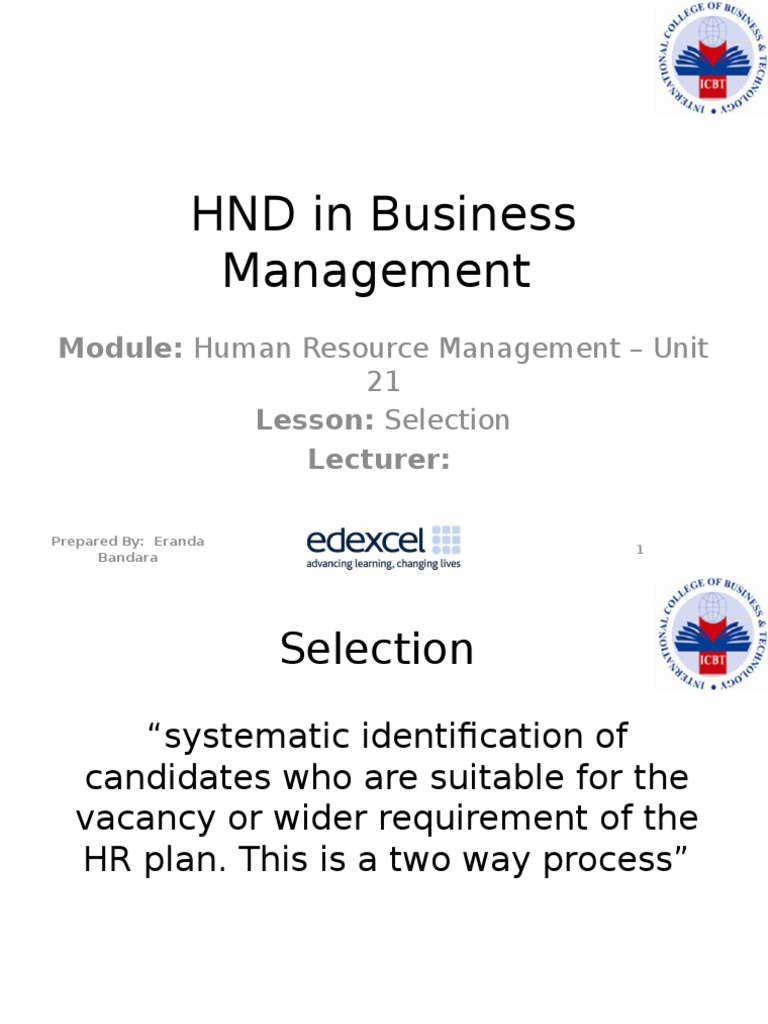 HND in Business Management: Module: Human Resource Management - Unit ...