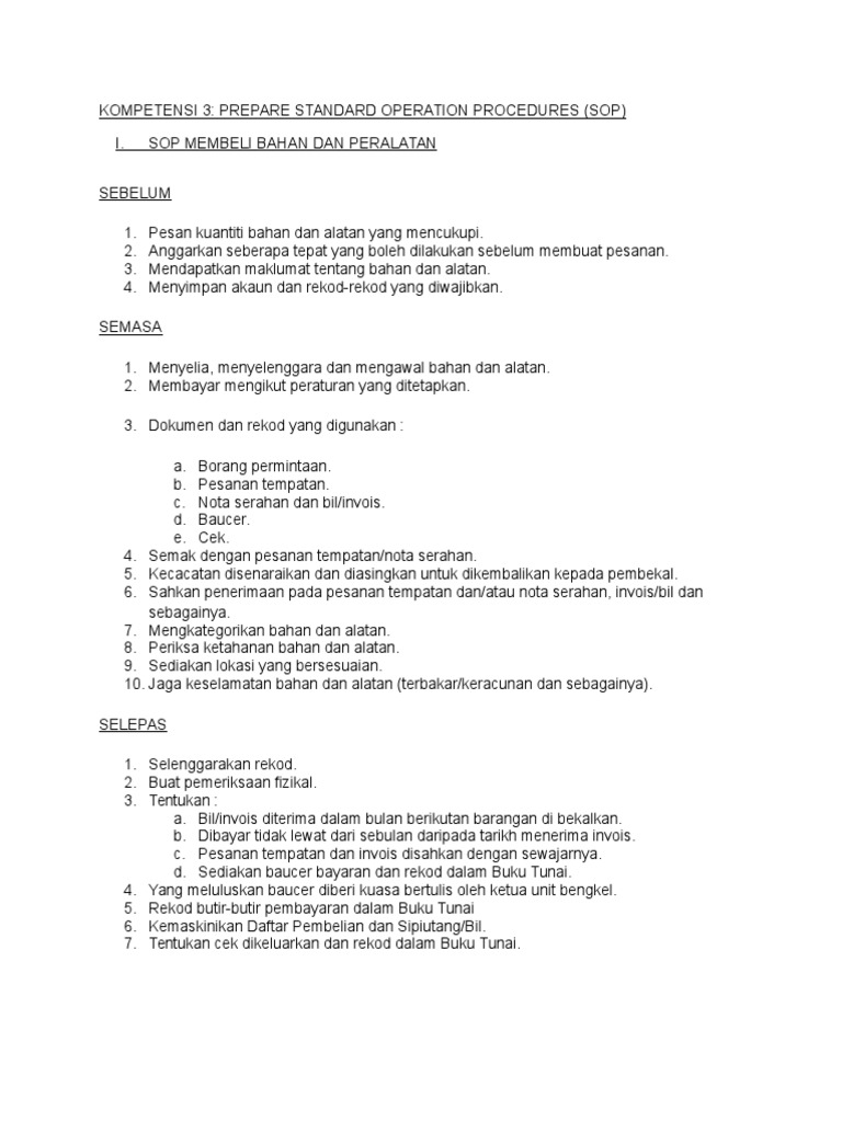 Prepare Standard Operation Procedures (Sop) | PDF