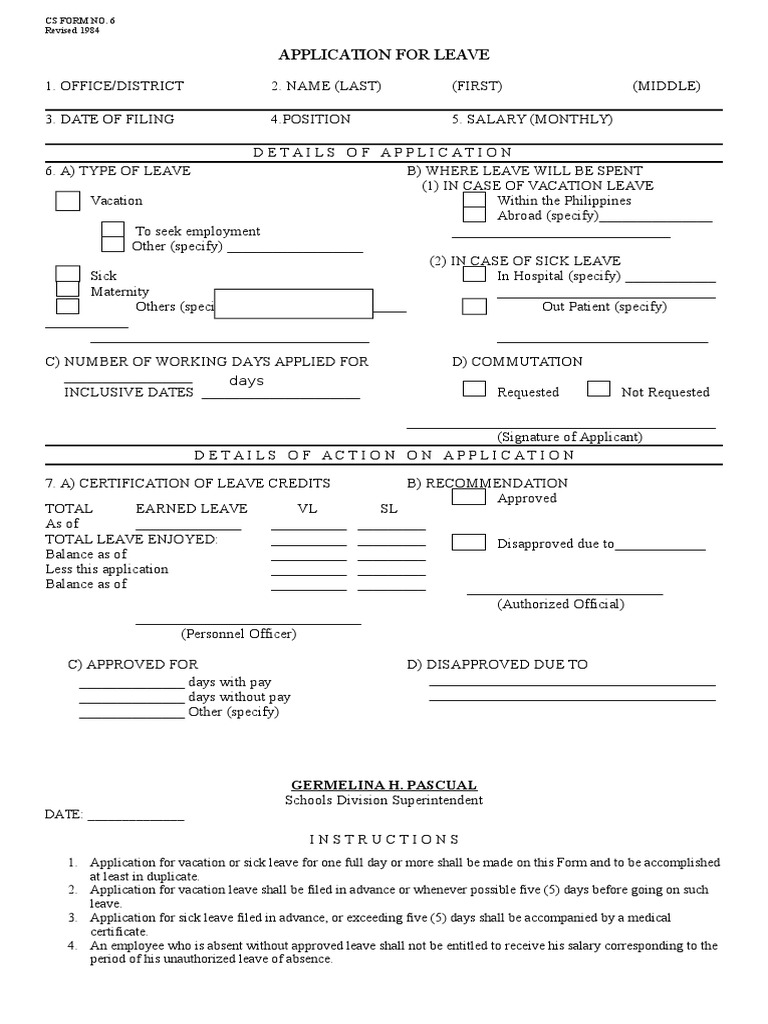 Form 6 Leave Application Form | PDF