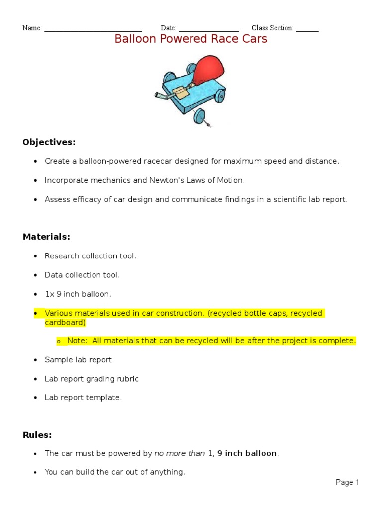 Balloon Speed Racer Packet | Download Free PDF | Experiment | Hypothesis