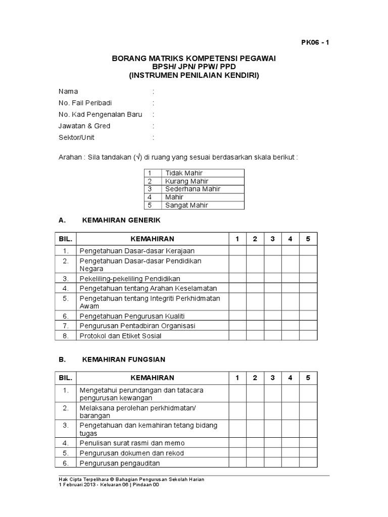 Pk06-1 Borang Matriks Kompetensi Pegawai | PDF