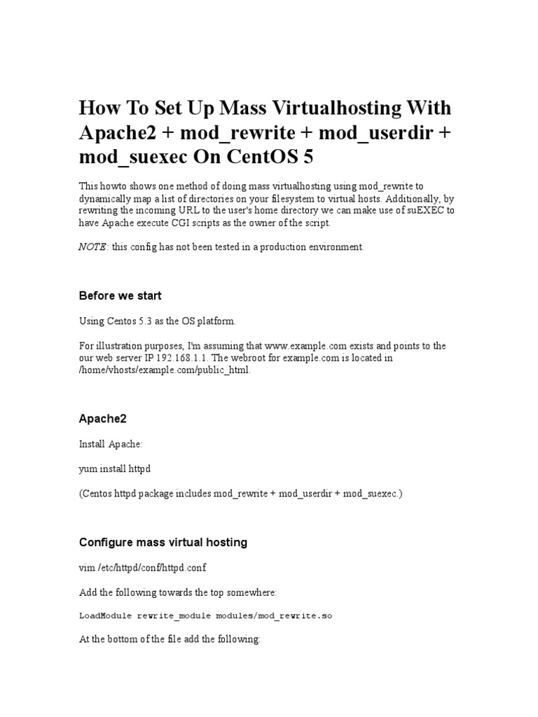 How To Set Up Mass Virtual Hosting With Apache2 + Mod - Rewrite + Mod - Userdir + Mod - Suexec ...