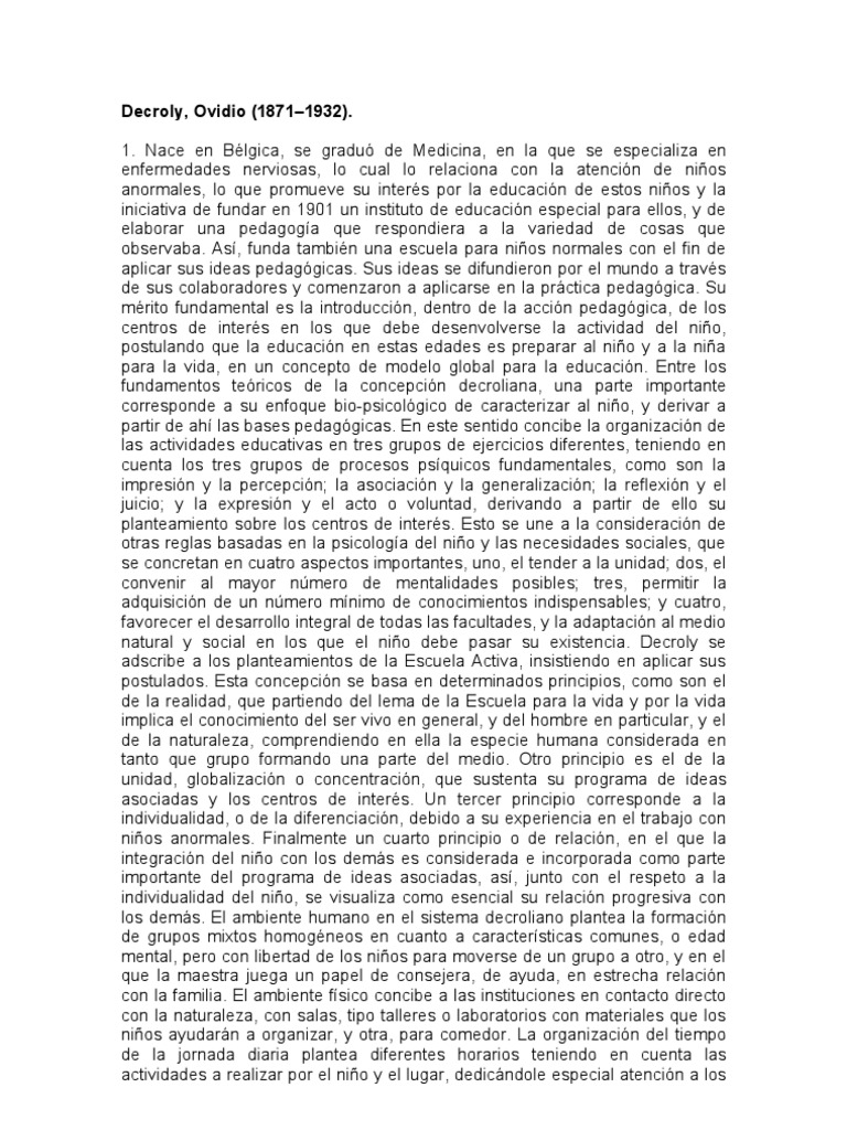 Ovidio Decroly | PDF | Pedagogía | Percepción