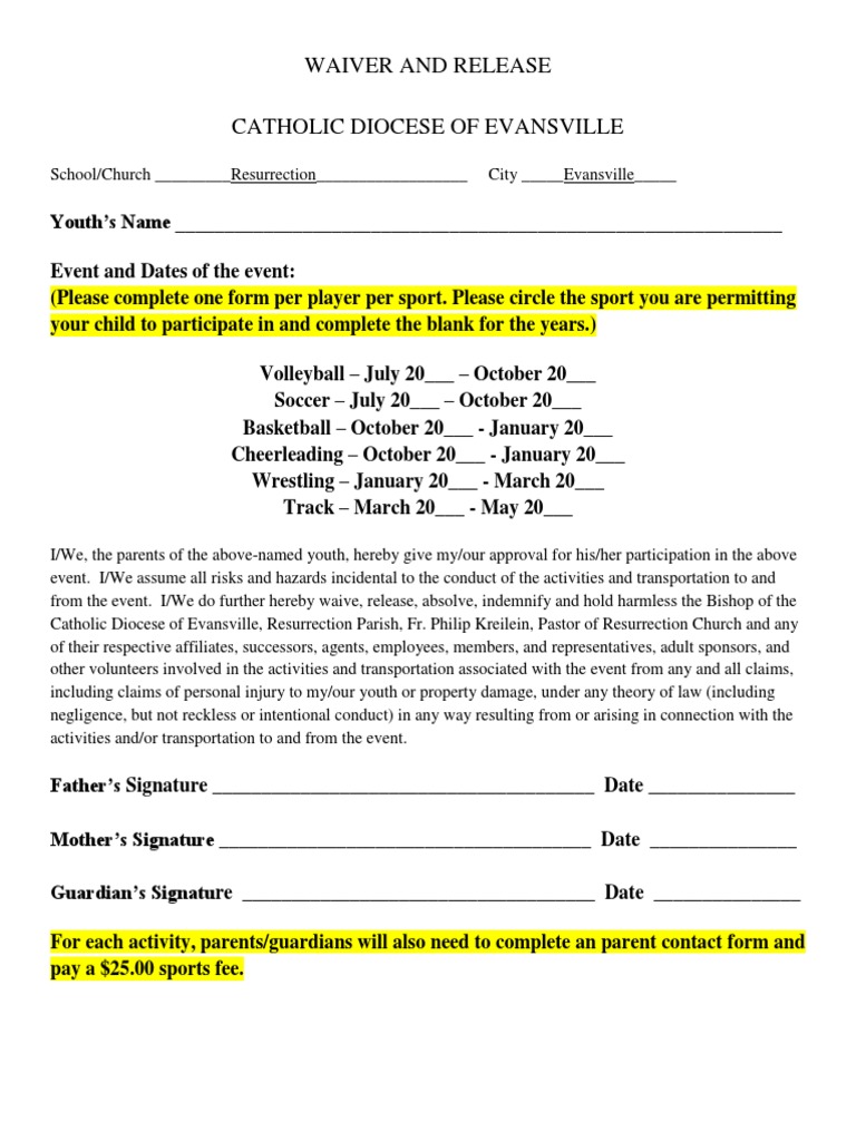 Waiver and Release For Athletics | PDF