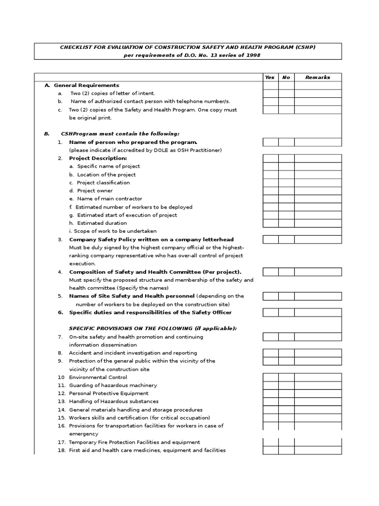 CSHP Checklist 2011 | PDF | Safety | First Aid