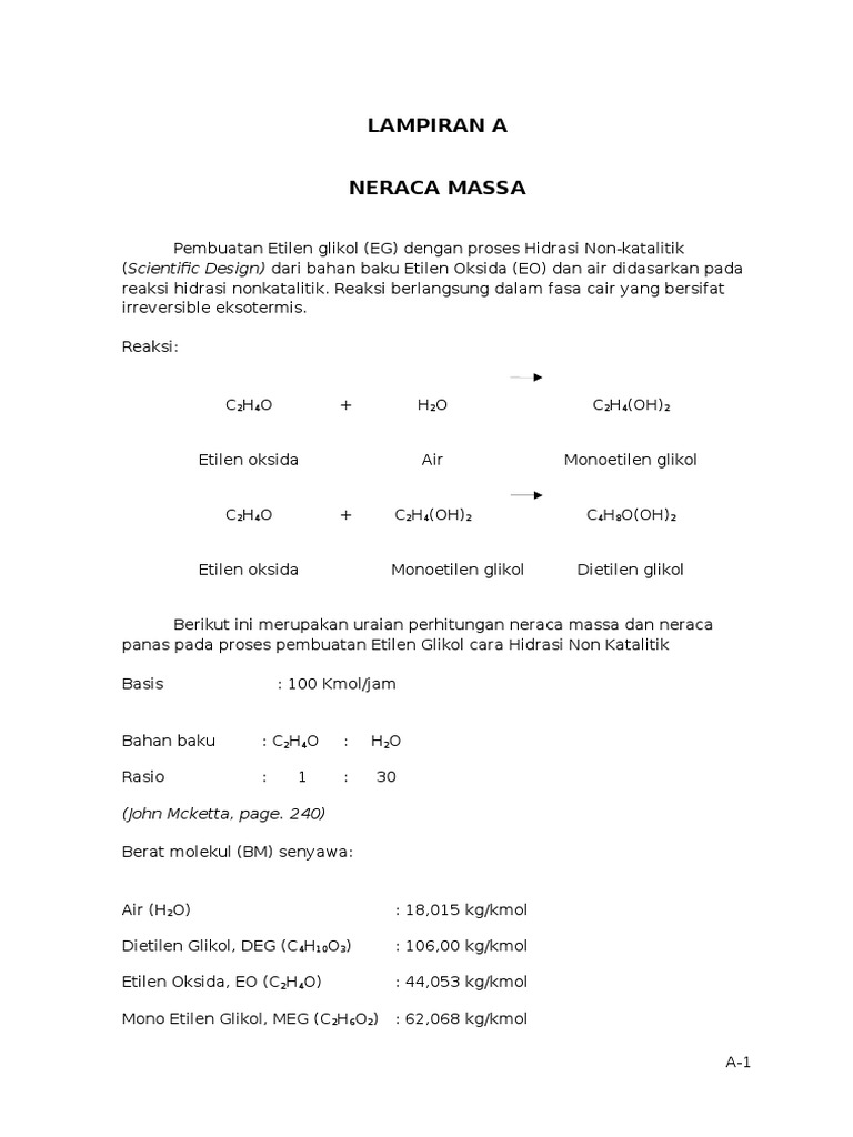 Lampiran A Neraca Massa FIX | PDF