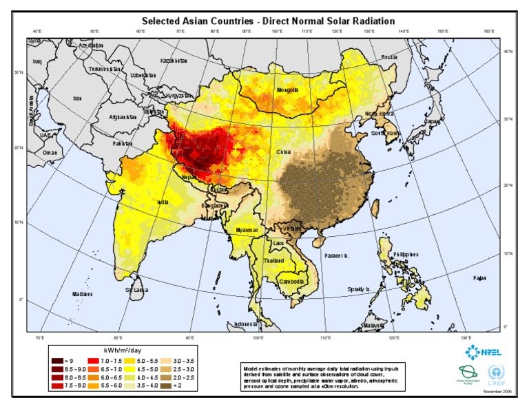Selected Asian Countries - Direct Normal Solar Radiation: KWH/M /day | PDF