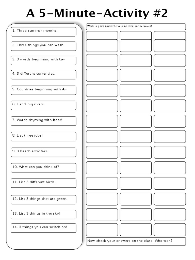 5 Minute Activity #2 | PDF