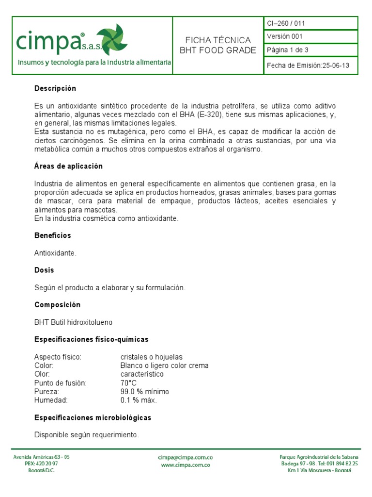 BHT Food Grade | PDF
