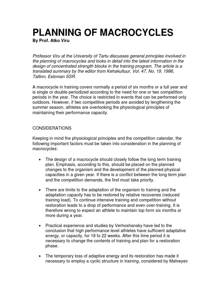 Viru Planning of Macrocycles PDF | PDF | Physical Exercise | Strength ...