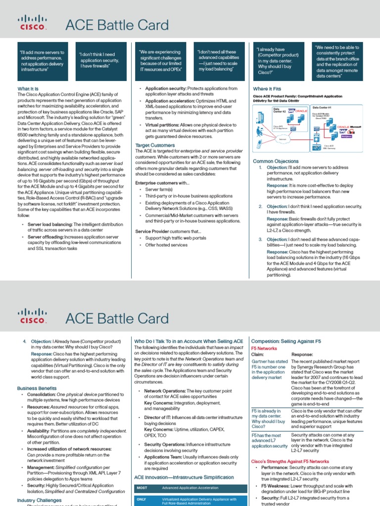 ACE Battle Card | PDF | Cisco Systems | Data Center