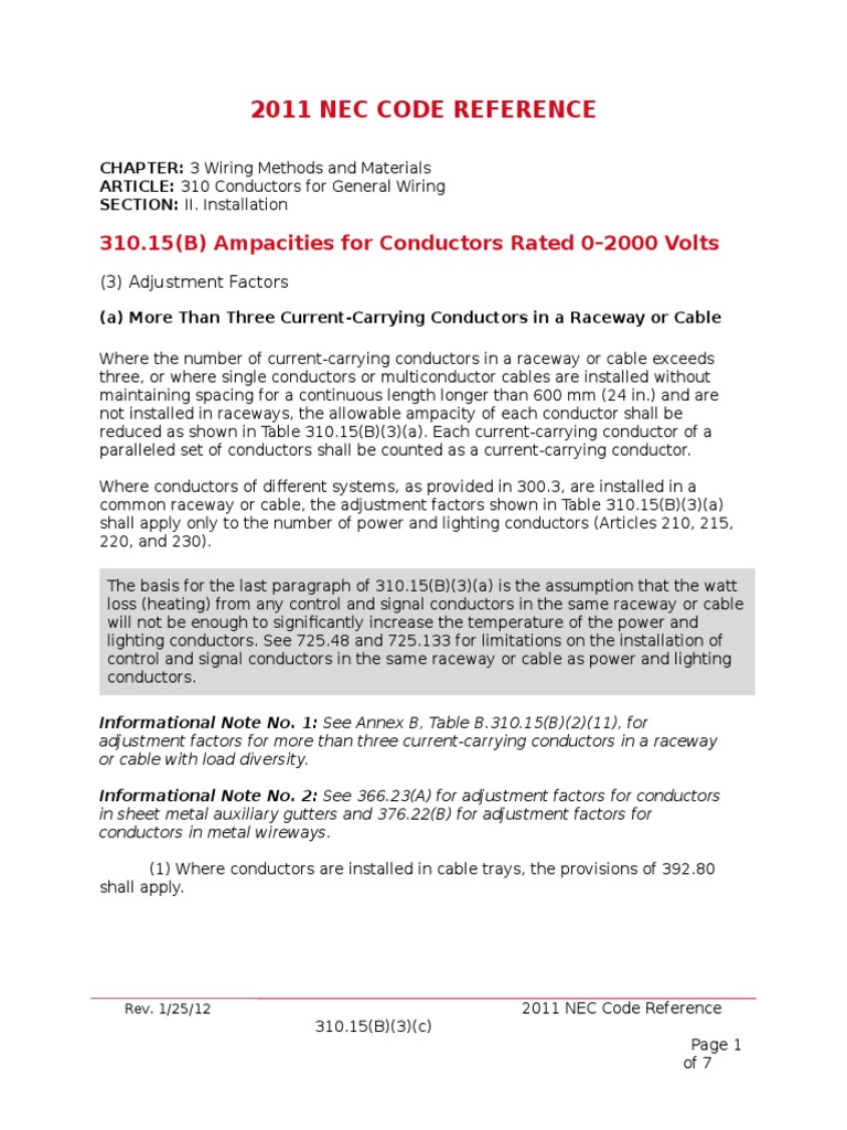 2011 NEC Code 310.15B3c | PDF | Electrical Conductor | Electrical Wiring
