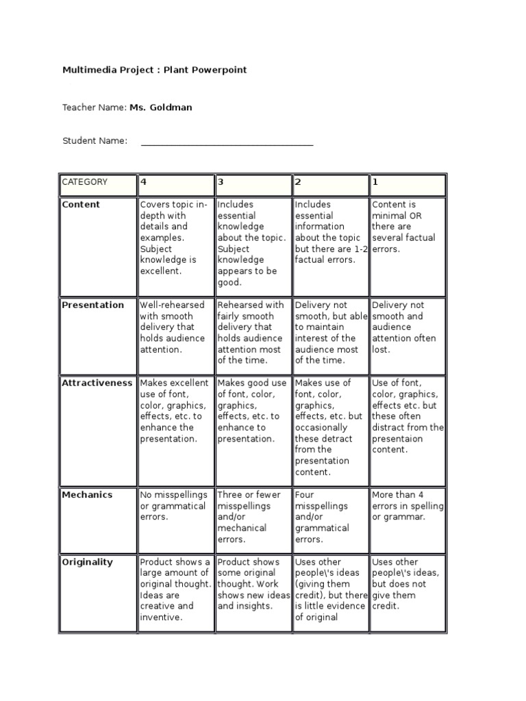 Plant Rubric | PDF